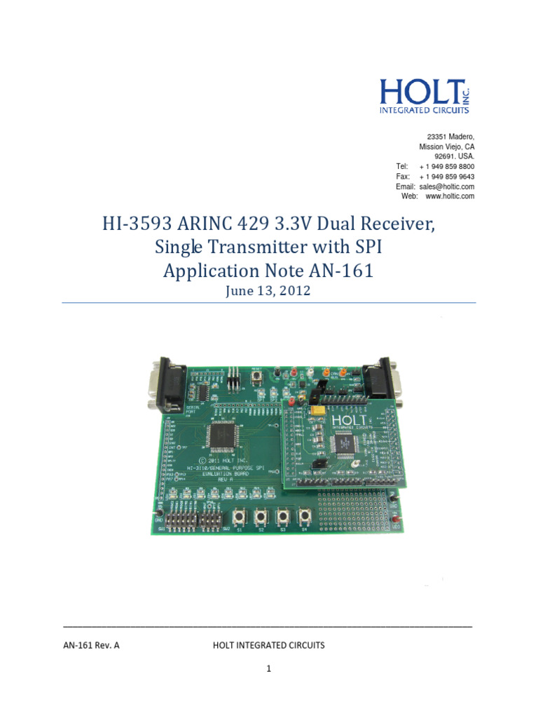HI 3593 ARINC 429 3.3V Dual Receiver, Single Transmitter With SPI ...
