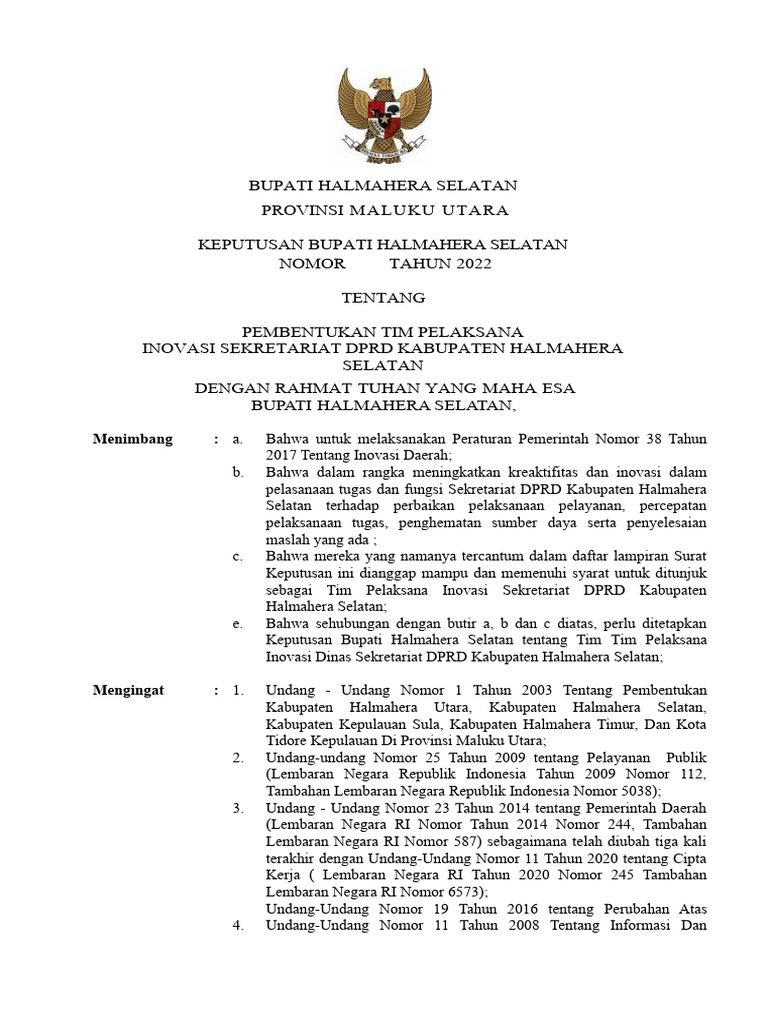 SK Pembentukan Tim Inovasi DPRD | PDF