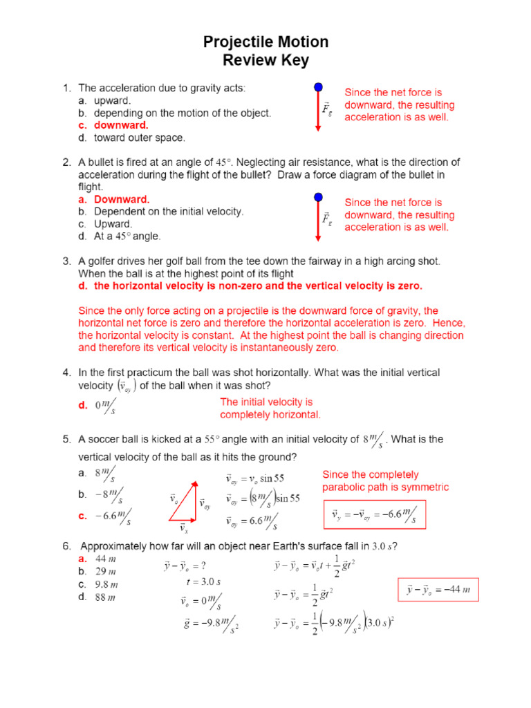 Projectile Motion Review Key Pdf