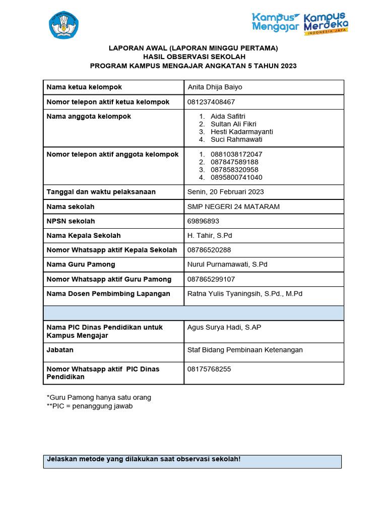 Laporan Awal - KM5 - Anita Dhija Baiyo - SMPN 24 MATARAM | PDF | Komputer