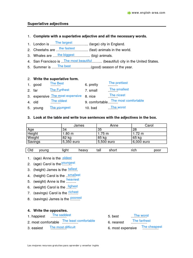 Superlative Adjectives Practice | PDF | Home & Garden