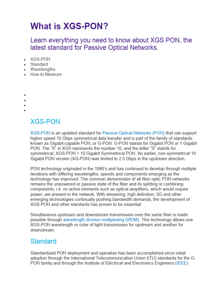 What Is XGS-PON | PDF | Fiber To The X | Electromagnetic Radiation