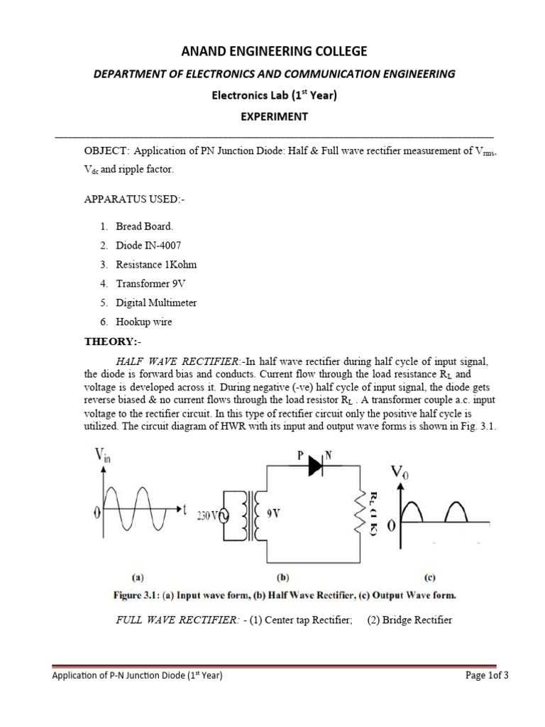 Application of P-N Junction Diode | PDF | Rectifier | P–N Junction