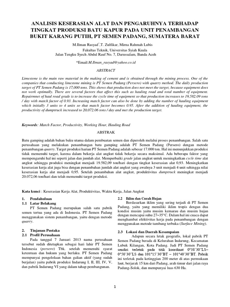 Jurnal Analisis Keserasian Alat Dan Pengaruhnya Terhadap Tingkat ...