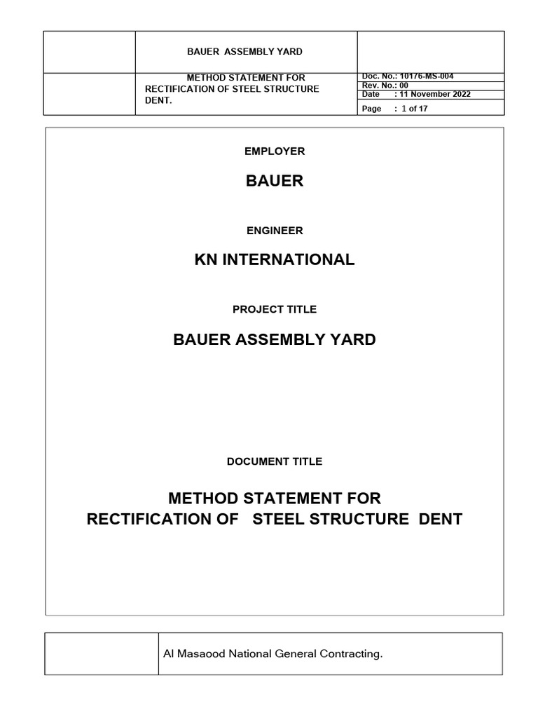 Method Statement For Steel Structure Dent Rectification Pdf Quality