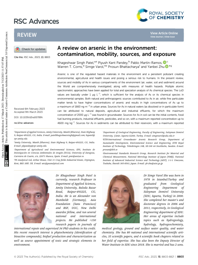 (Khageshwar Singh Patel, 2023) A Review On Arsenic in The Environment ...