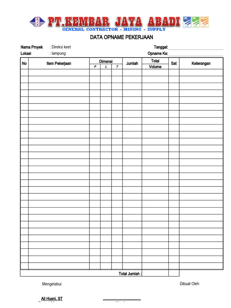 Format Opname Mandor | PDF