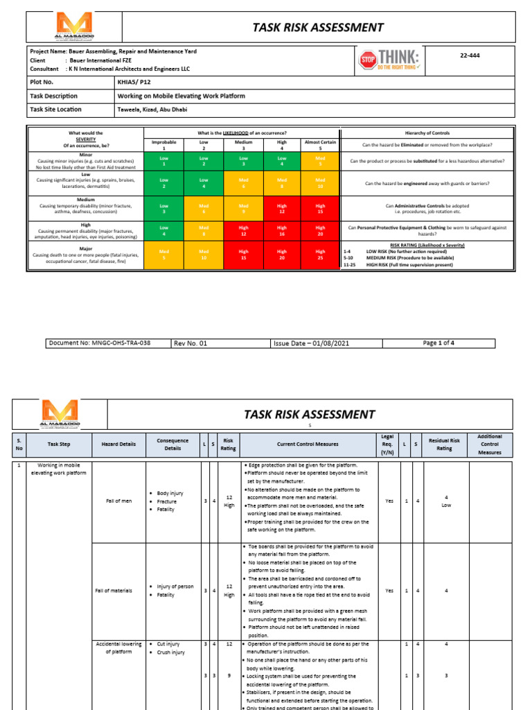 038 - Working On Mobile Elevating Work Platform | PDF | Risk | Injury