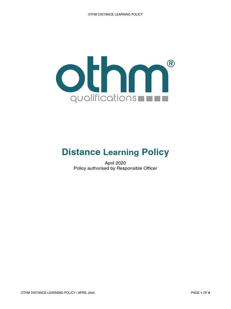OTHM Distance Learning Policy | PDF | Distance Education | Learning OTHM Distance Learning Policy | PDF | Distance Education | Learning
