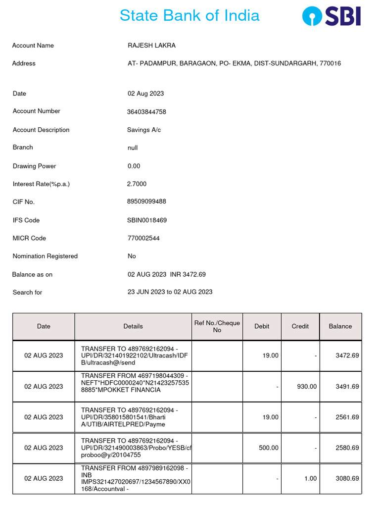 Account Statement | PDF | Debits And Credits | Cheque