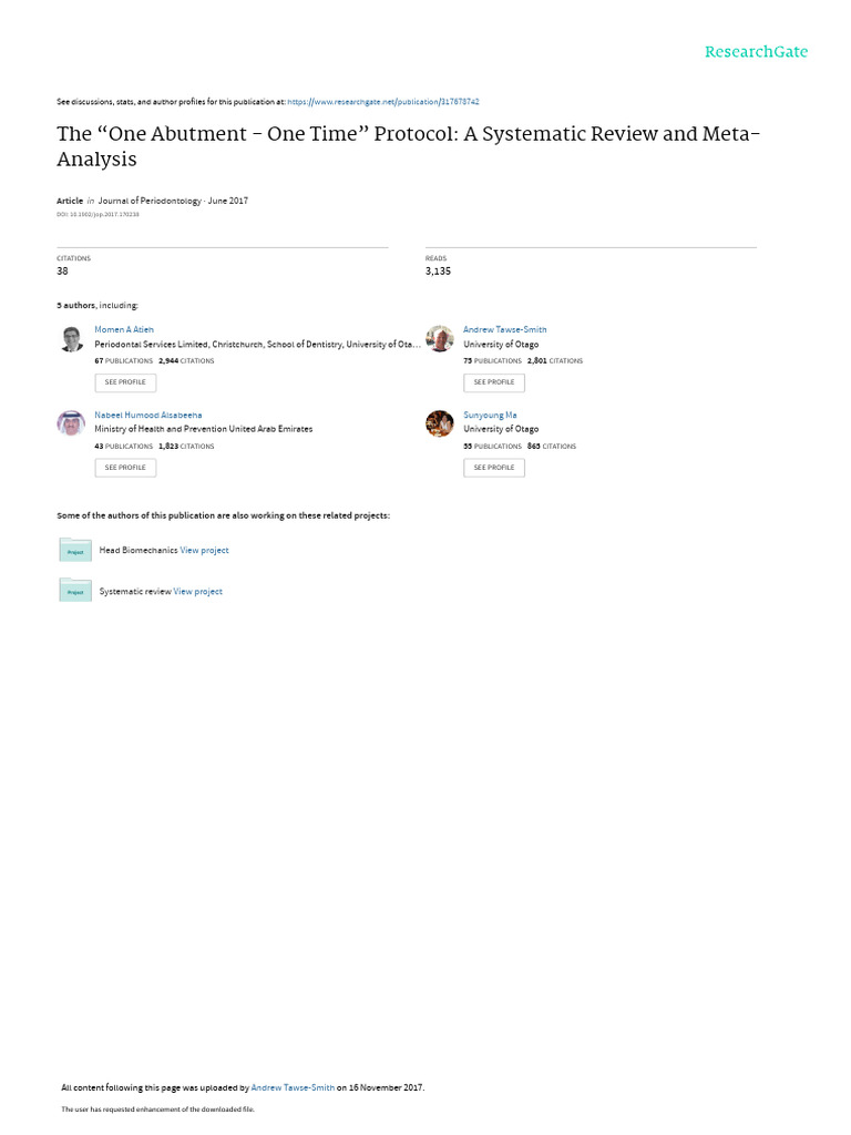 The One Abutment - One Time Protocol A Systematic | PDF | Dental ...