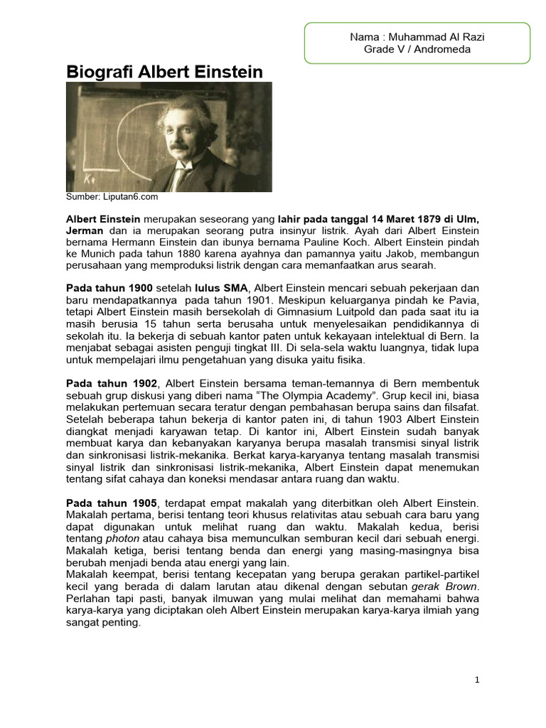 Biografi Albert Einstein RAZI | PDF | Sejarah