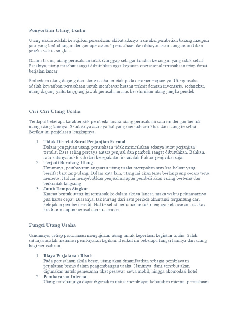 Pengertian dan Fungsi Utang Usaha | PDF