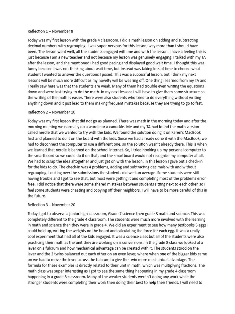 reflections | PDF | Lever | Classroom