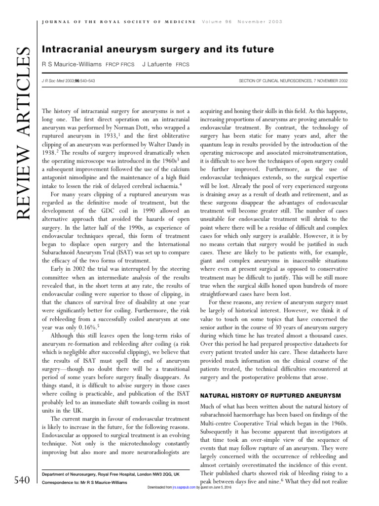 Intracranial Aneurysm Surgery and Its Future 2023 | PDF | Surgery ...
