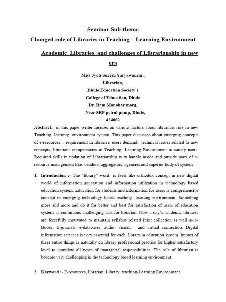 Library and Librarianship in New Era | PDF | Libraries | Librarian