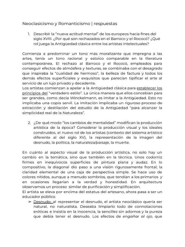 Neoclasicismo y Romanticismo Guía | PDF | Romanticismo | Barroco