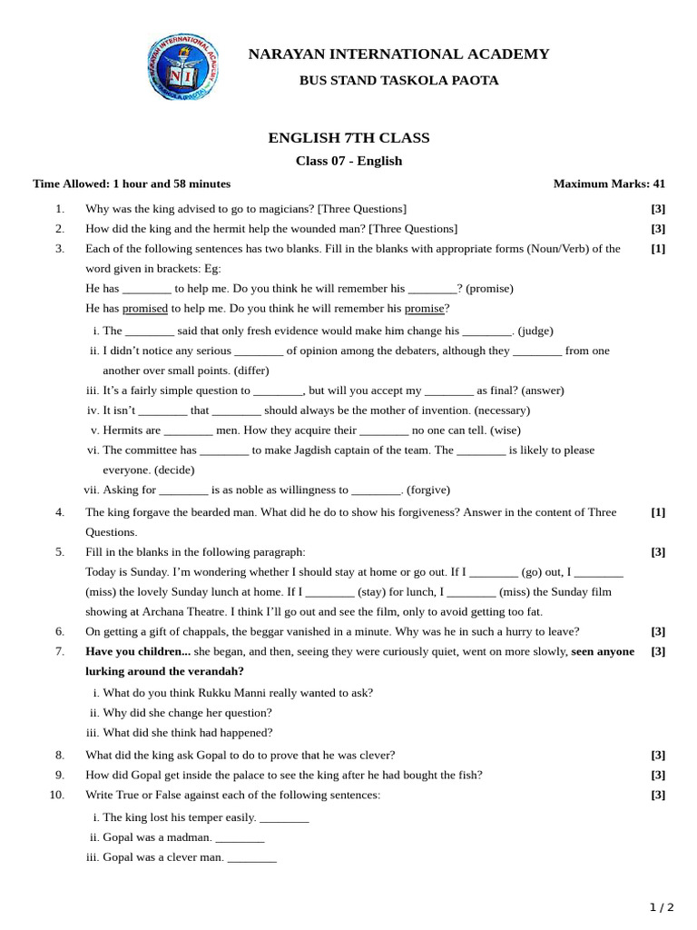 English 7 Th Class New Pdf English Language