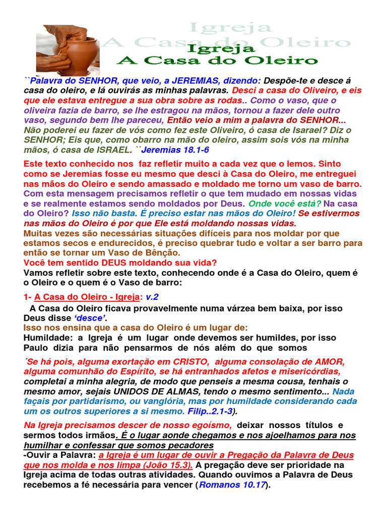 Igreja A Casa Do Oleiro Pdf Igreja Católica Deus