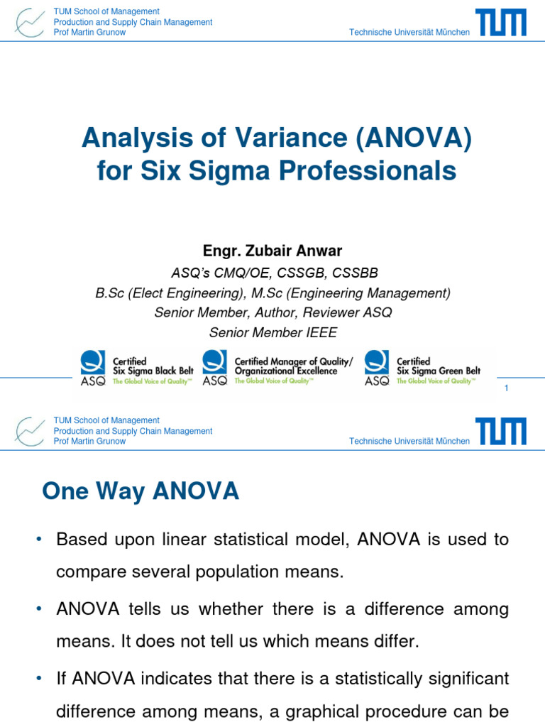 One-Way ANOVA For Six Sigma Professionals | PDF | Analysis Of Variance ...