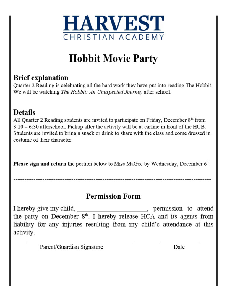 Permission Form - Hobbit | PDF | Games & Activities | Social Science