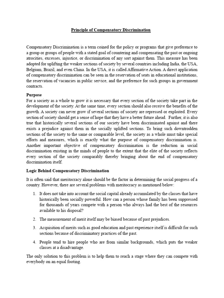 Principle of Compensatory Discrimination | PDF | Discrimination | Justice