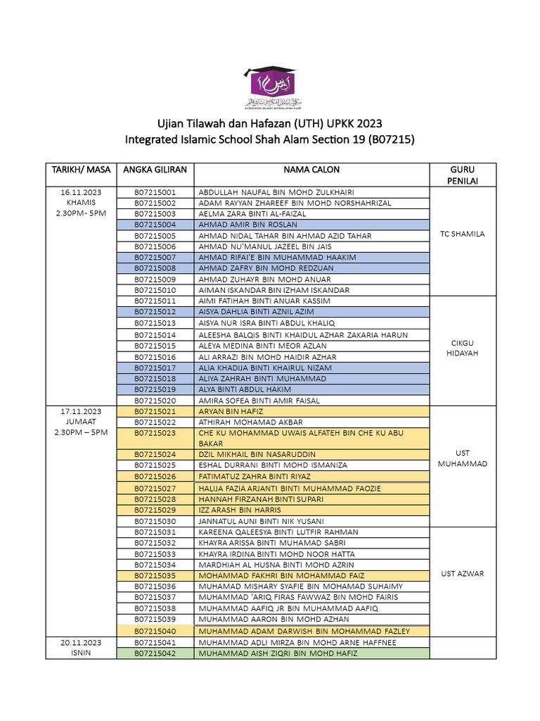 Ujian Tilawah Dan Hafazan Calon UPKK 2023 | PDF | Mecca | Banu Hashim