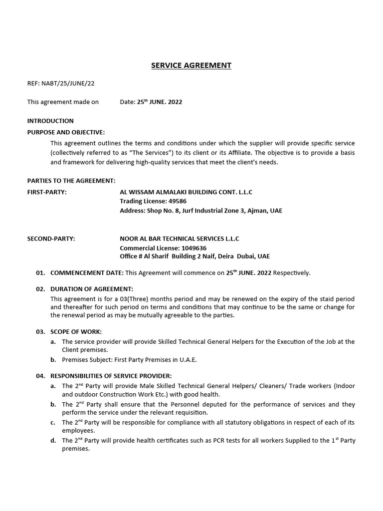 Al Wissam Almalaki - Service Agreement | PDF | Payments | Value Added Tax
