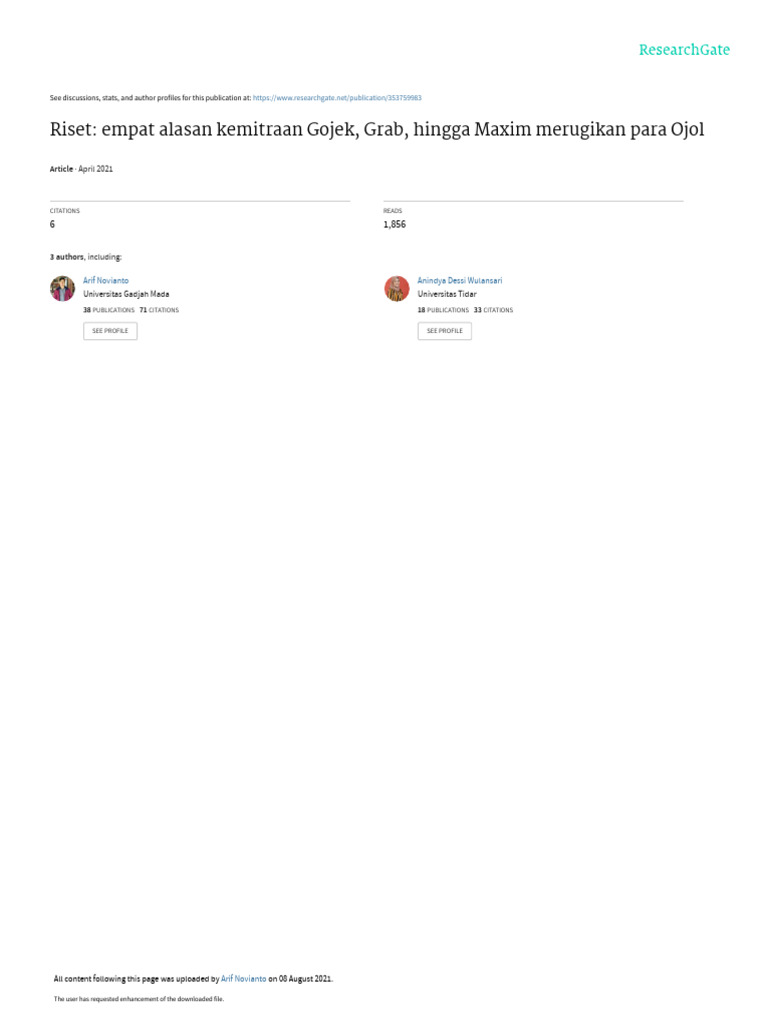 Riset: Empat Alasan Kemitraan Gojek, Grab, Hingga Maxim Merugikan para Ojol | PDF