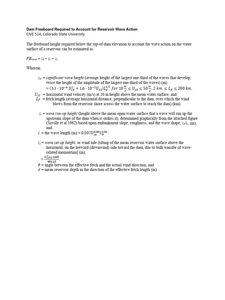 Dam Freeboard Required To Account For Reservoir Wave Action | PDF ...