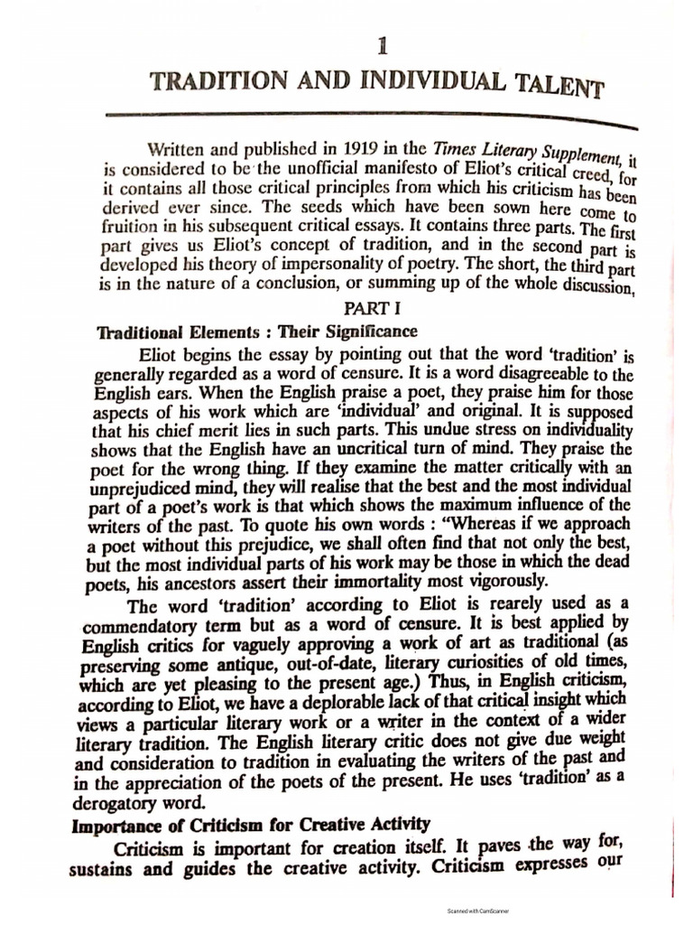 Tradition and Individual Talent Ts Eliot | PDF