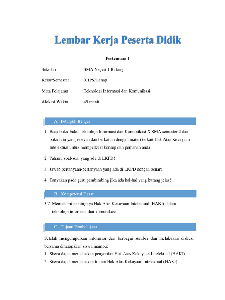 Lembar Kerja Peserta Didik Pertemuan 1 | PDF | Seni