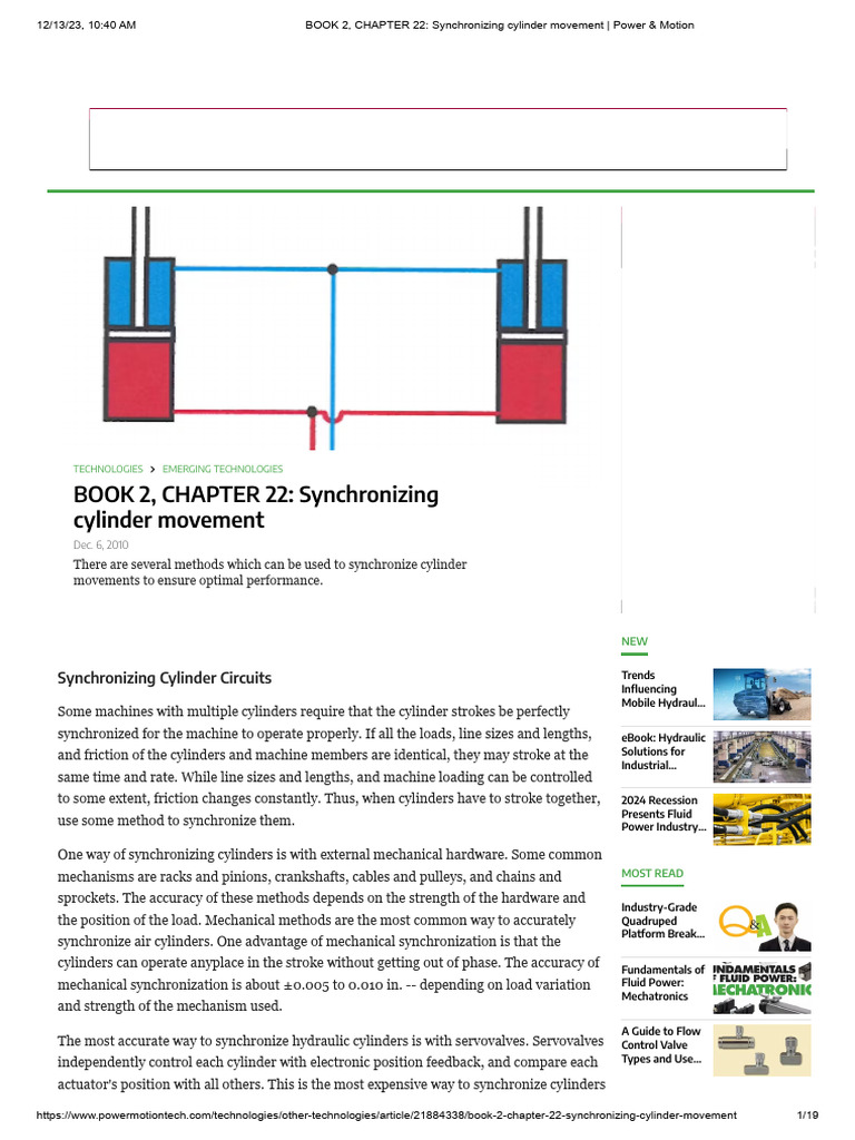 BOOK 2, CHAPTER 22 - Synchronizing Cylinder Movement - Power & Motion | PDF | Valve | Pump