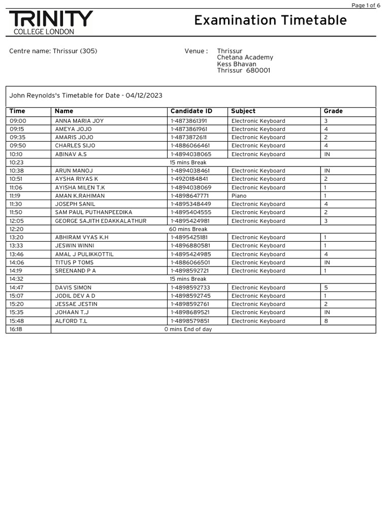 Timetable Report | PDF | Gaiaphones | Keyboard Instruments