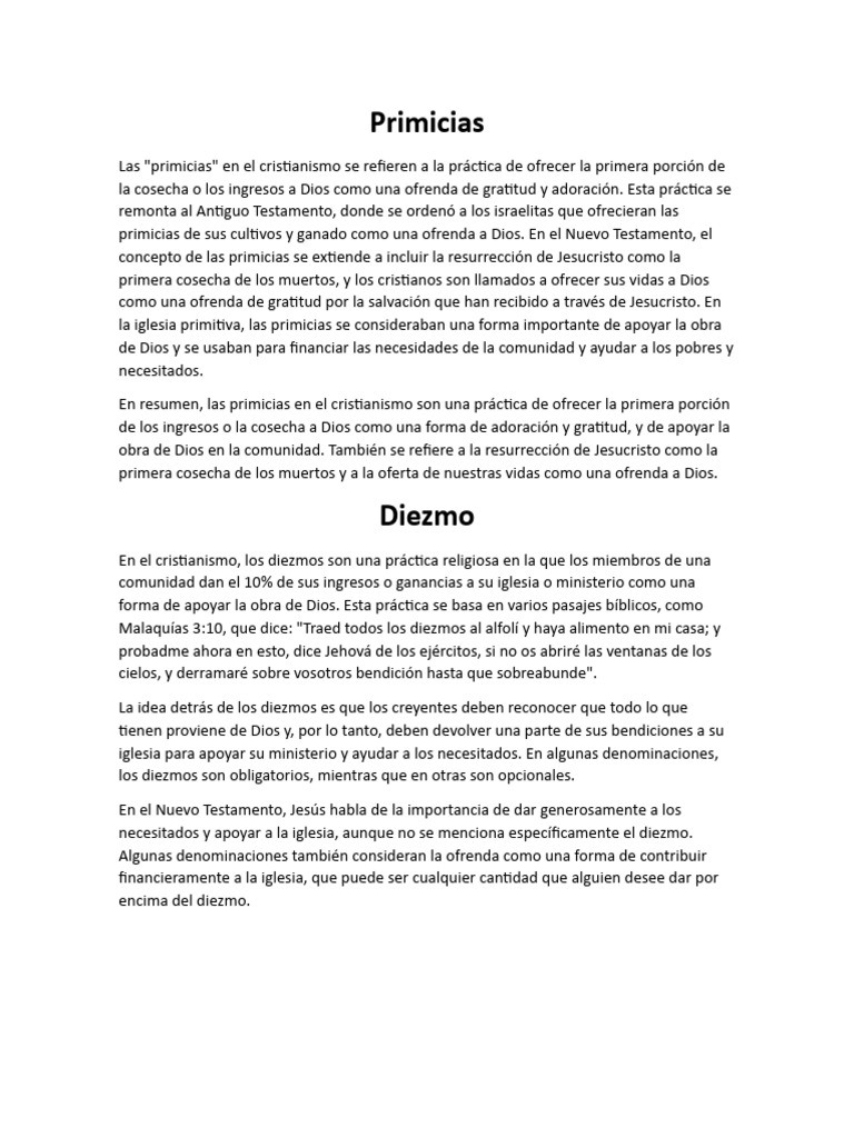 Primicias y Diezmos en el Cristianismo | PDF | Diezmo | Iglesia Católica
