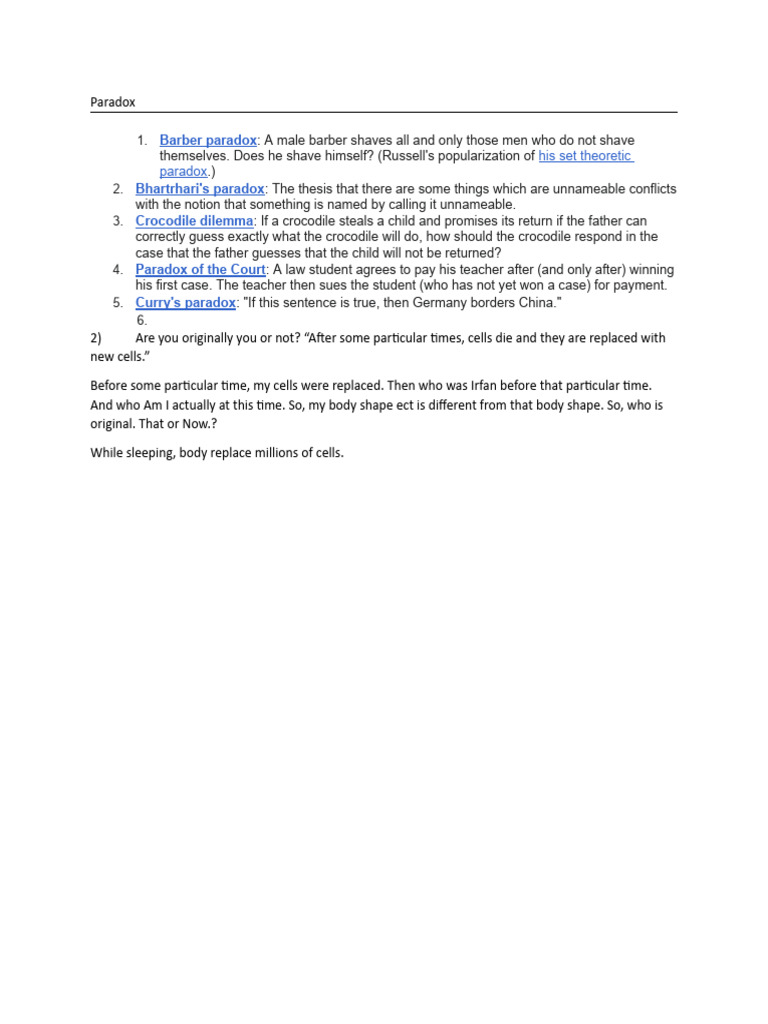 Exploring Notable Paradoxes | PDF | Philosophy
