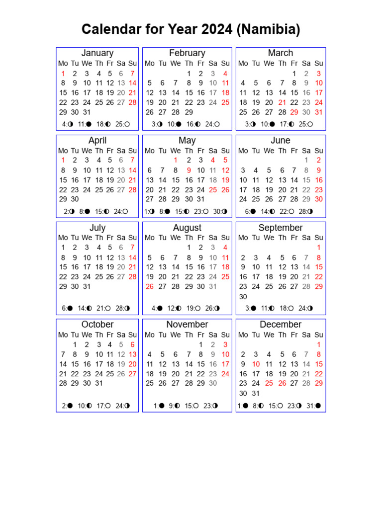 Namibia 2024 Calendar and Holidays | PDF | Easter | Traditions