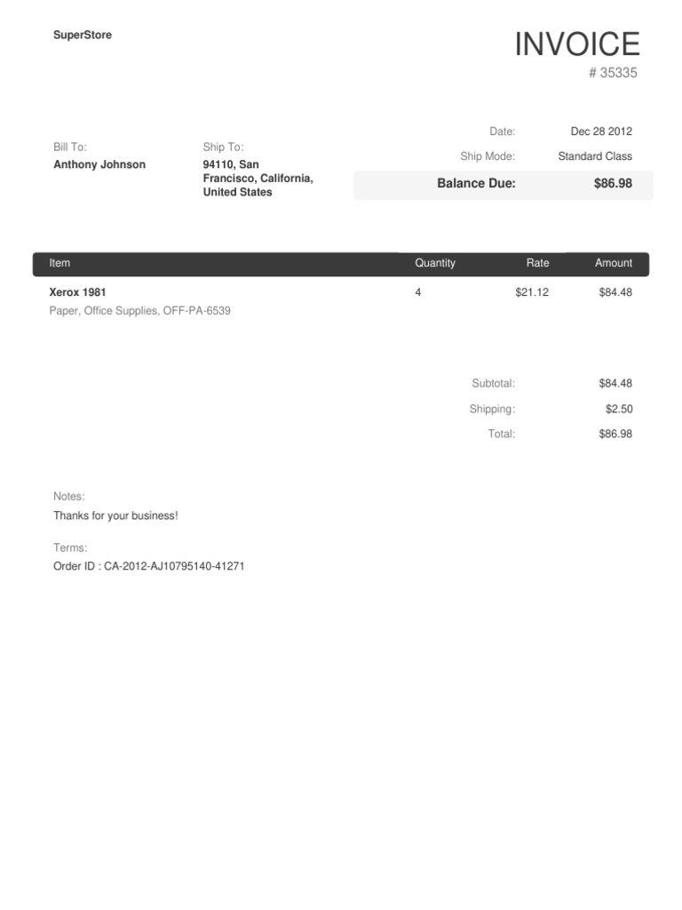 Invoice - Anthony Johnson - 35335 | PDF