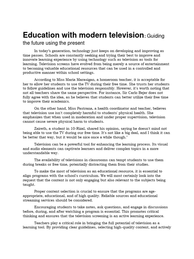 Television Can Be A Powerful Tool For Engaging Students and | PDF ...