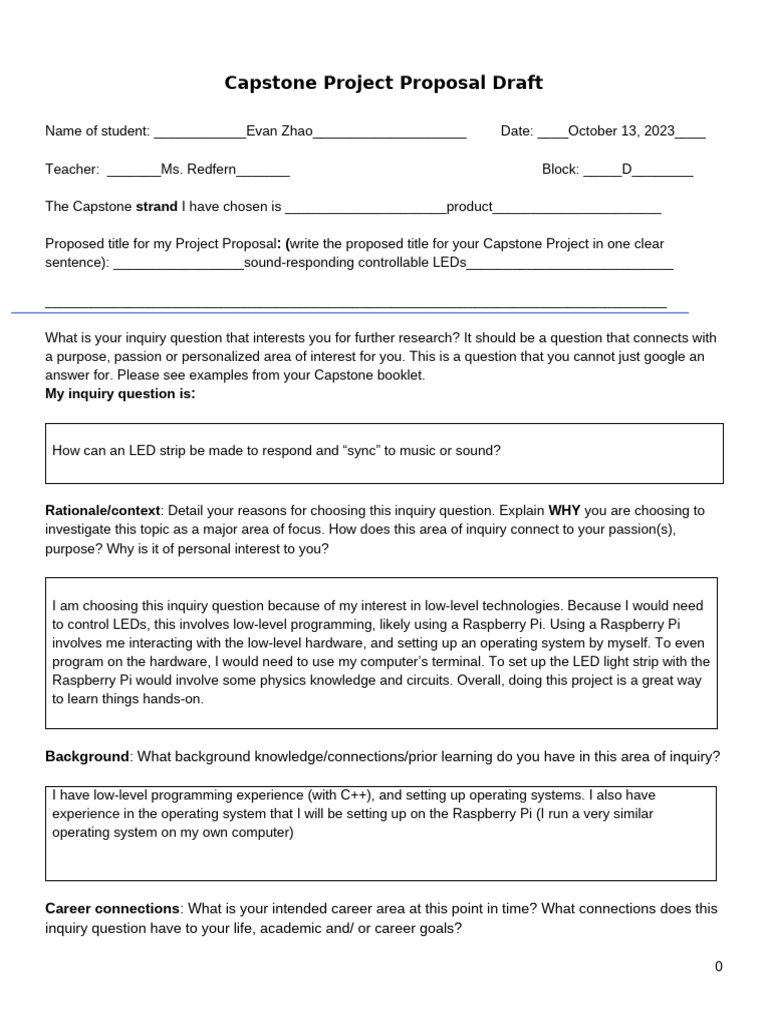 Edited - Capstone Project Proposal Draft Student Fillable | PDF | Inquiry | Operating System
