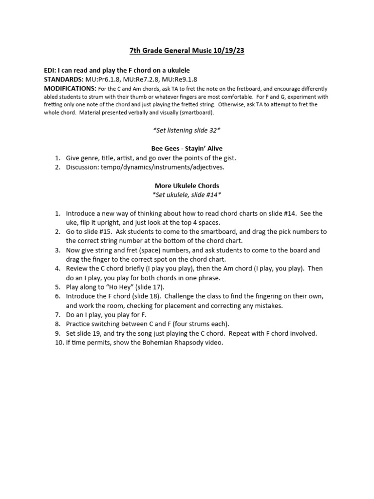 10 19 23 ukulele lesson plan 2 | PDF