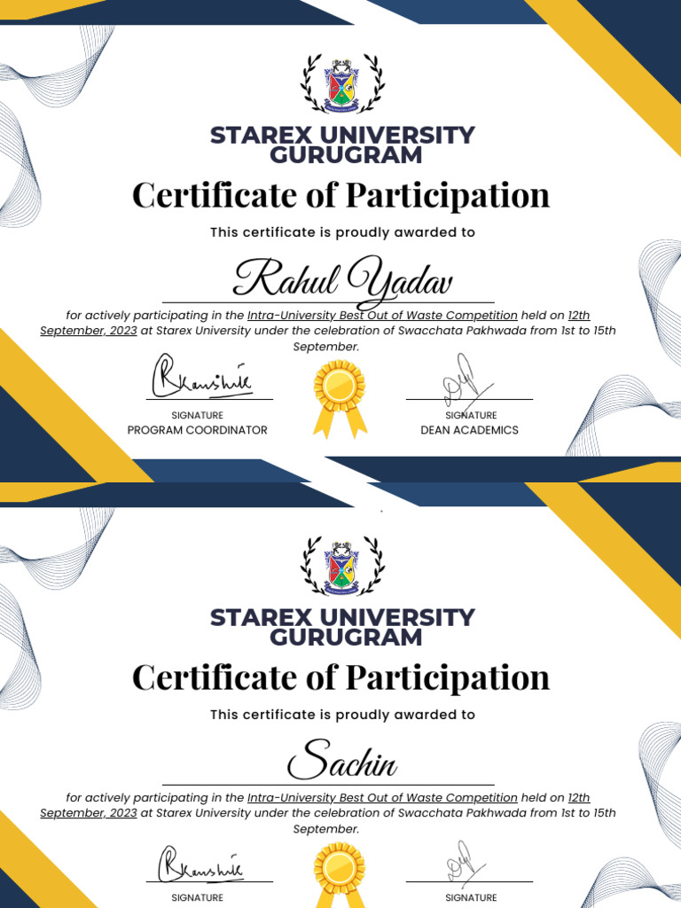CERTIFICATE-Best Out of Waste Competition | PDF