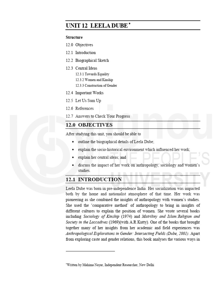 E-Gyankosh - Leela Dube | PDF | Anthropology | Family