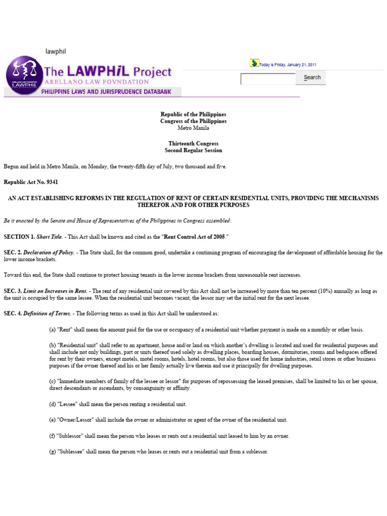 Rent Control Act of 2005 | PDF | Lease | Civil Law (Common Law)