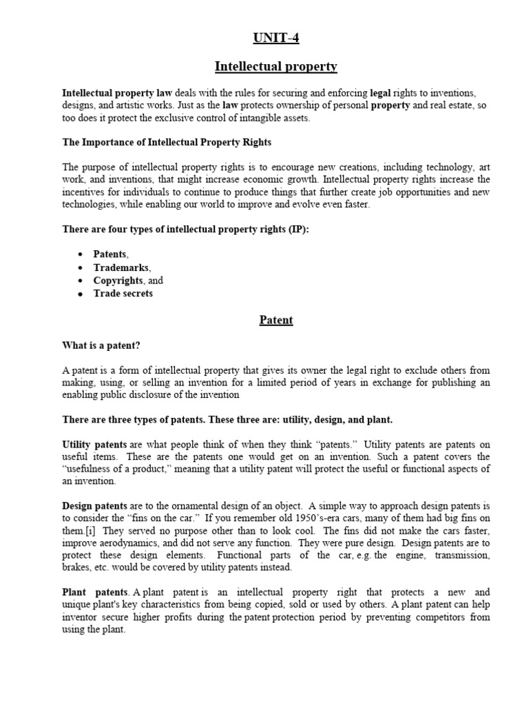 UNIT -4 | PDF | Patent | Intellectual Property