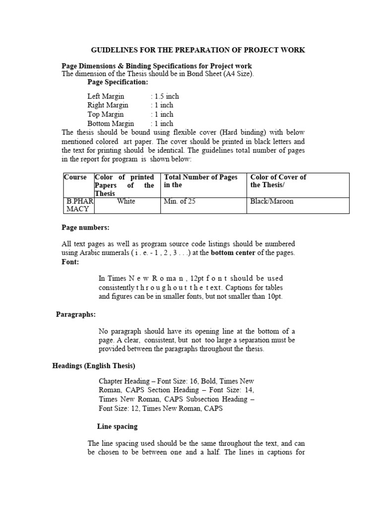 Thesis Formatting for B.Pharmacy Students | PDF