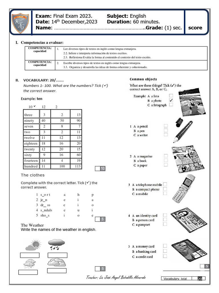 English Final Test 1 Secundary | PDF | Linguistic Morphology | Languages