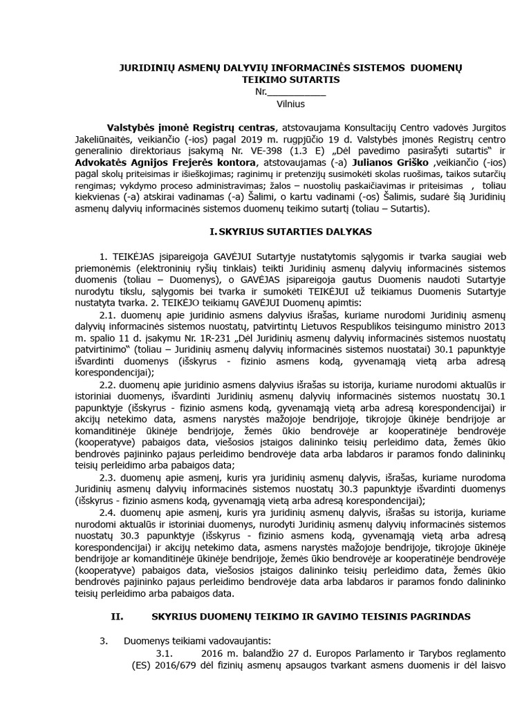 1 - JADIS Duomenų Teikimo Advokatų Profesinėms Bendrijoms Sutarties ...