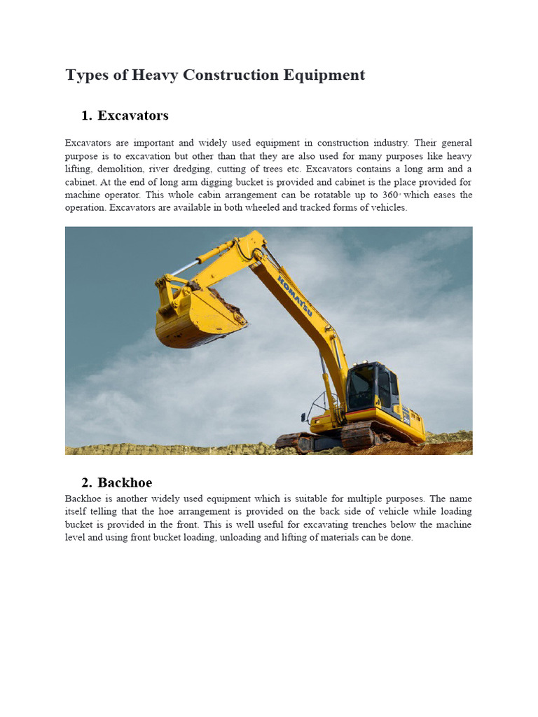 Overview of Heavy Construction Equipment | PDF | Crane (Machine ...
