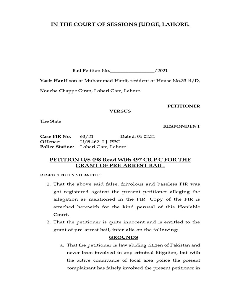 Liaqat Ali Pre Arrest One Peron SP | PDF | Bail | Affidavit